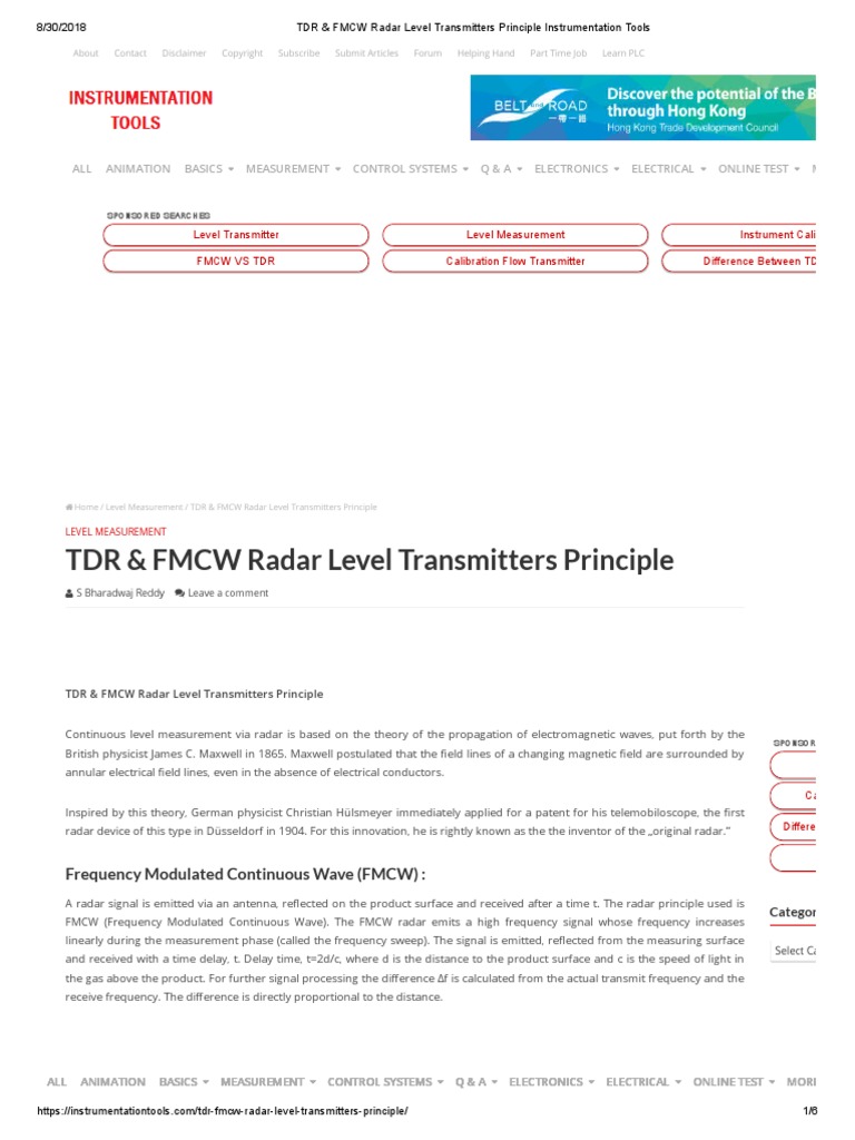 TDR & FMCW Radar Level Transmitters Principle Instrumentation Tools ...