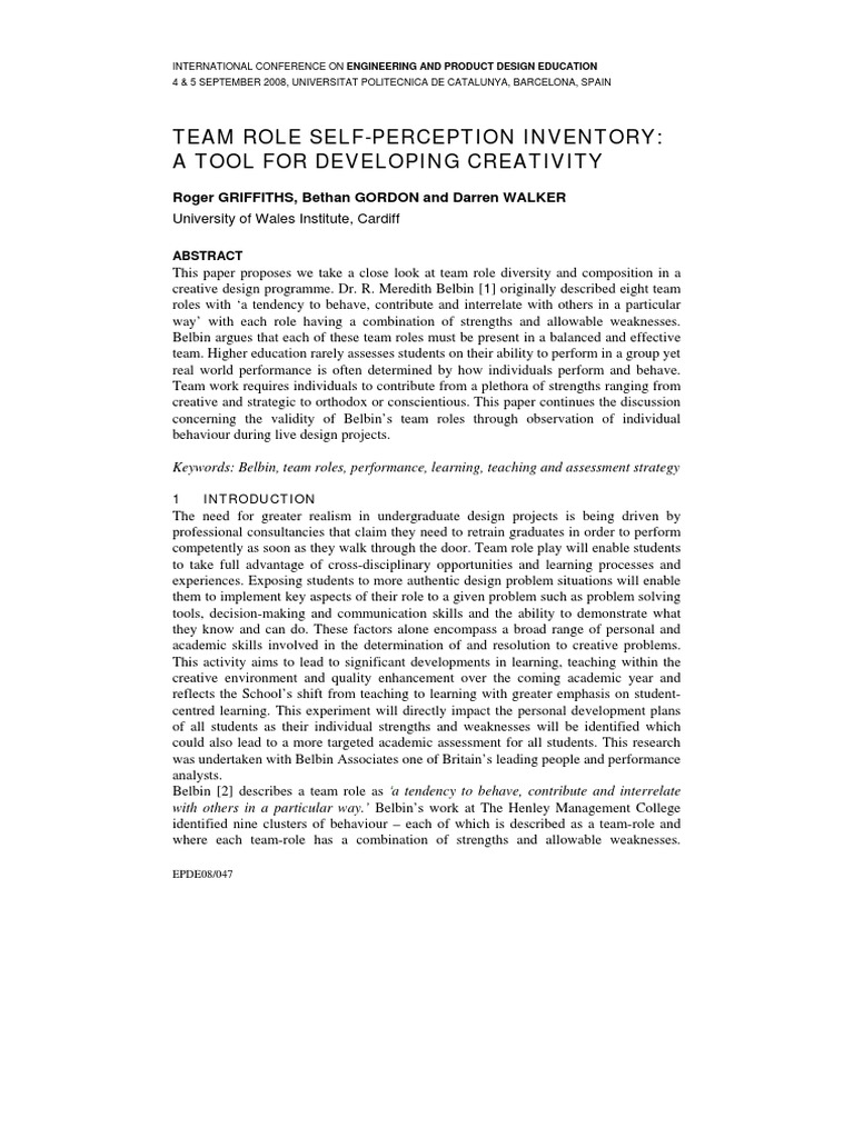 Team Role Self-Perception Inventory: A Tool For Developing Creativity ...