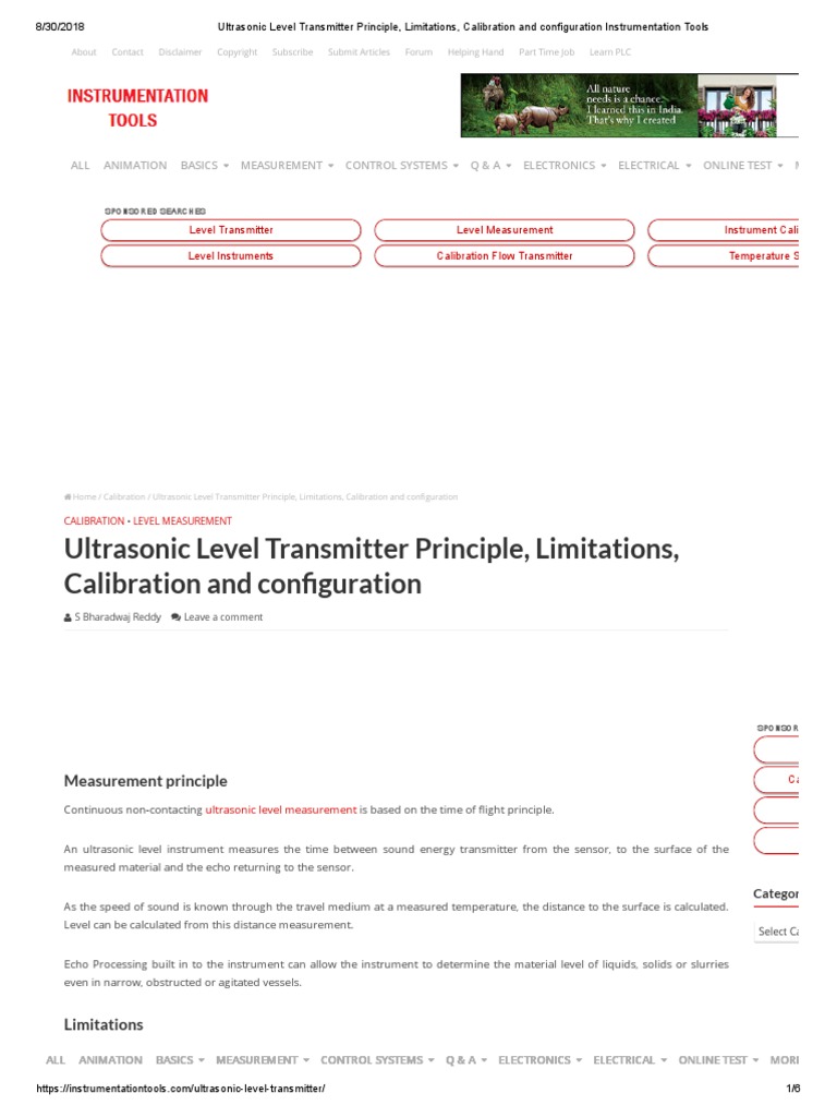 Ultrasonic Level Transmitter Principle, Limitations, Calibration and Configuration ...