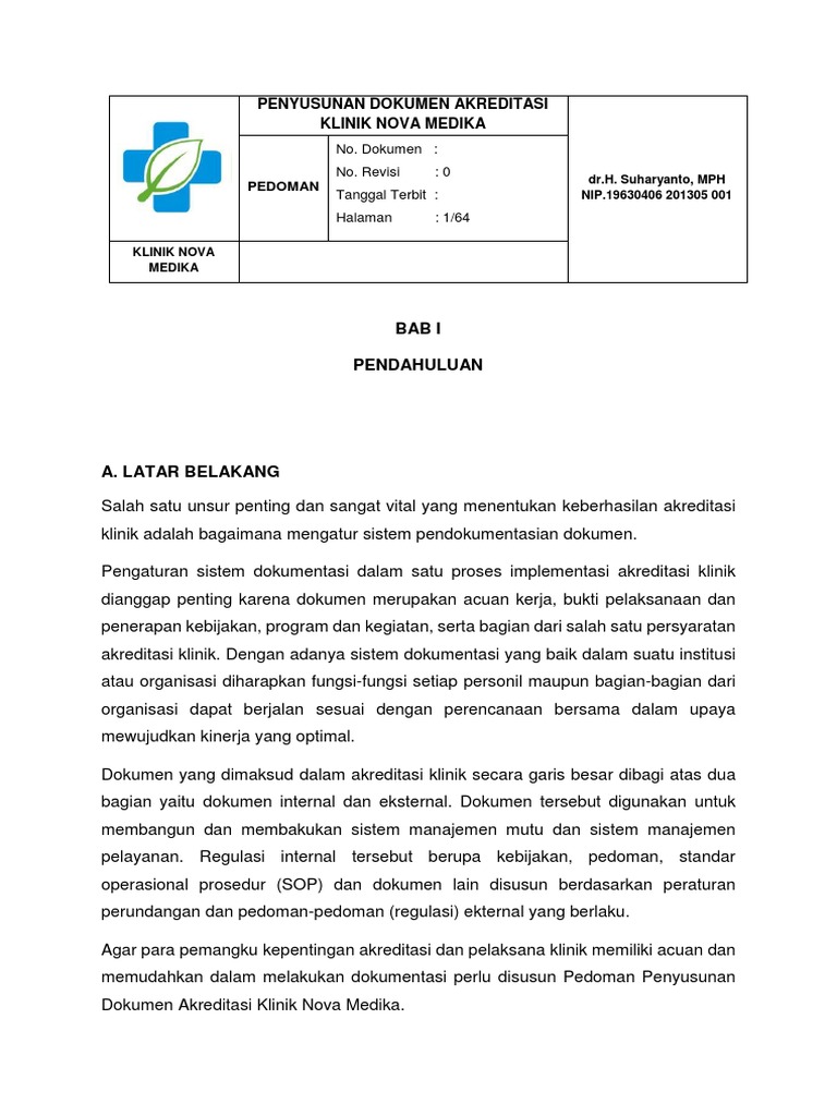Pedoman Penyusunan Dokumen Akreditasi Klinik Pdf