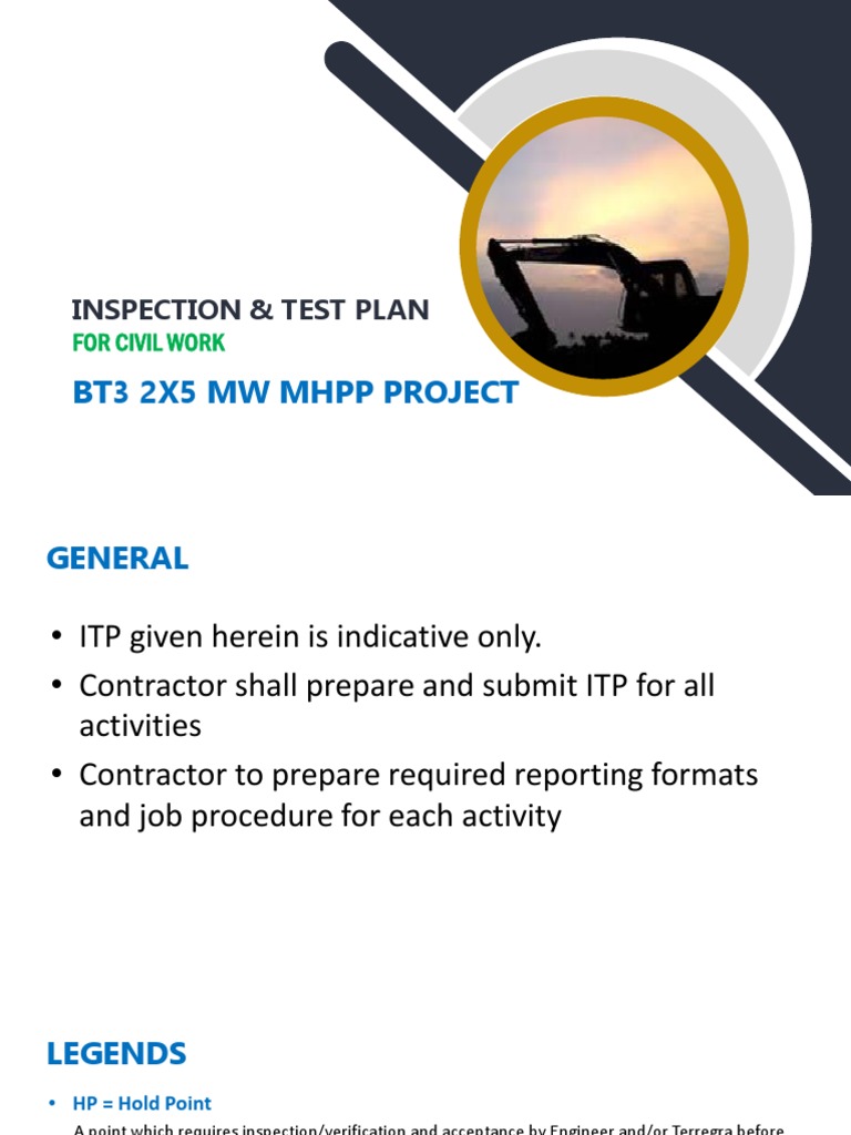 Bt3 2x5mw MHPP Project-Itp For Civil Work | PDF | Concrete | Building Materials