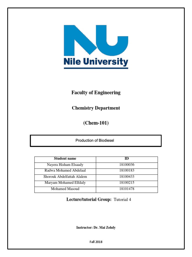 Production of Biodiesel CHEM PROJECT | PDF | Biodiesel | Diesel Fuel