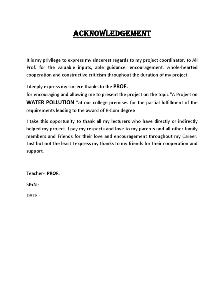 Acknowledgement Prof Water Pollution Pdf