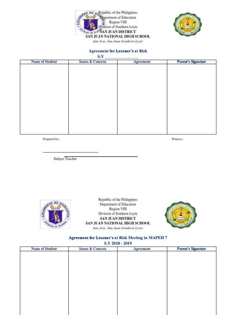 Agreement for Learners at Risk | PDF