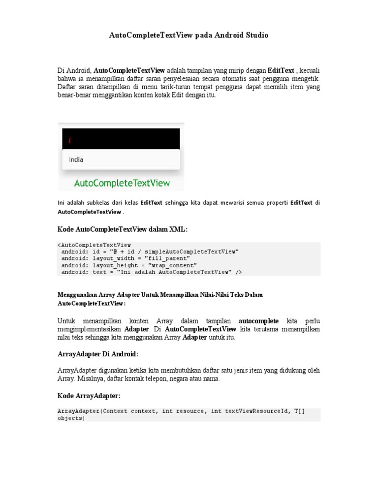 AutoCompleteTextView Pada Android Studio | PDF