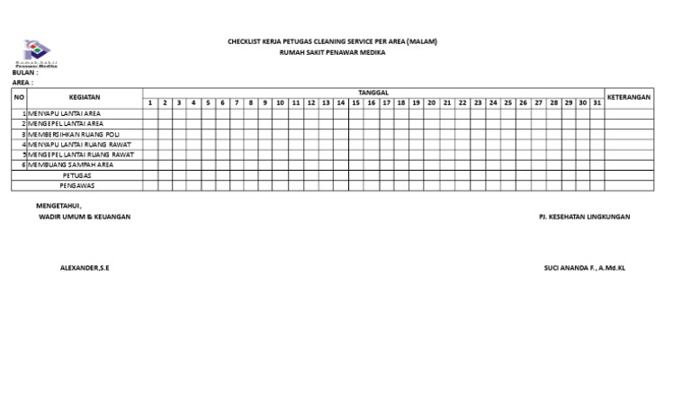Checklist Kerja Cleaning Service | PDF