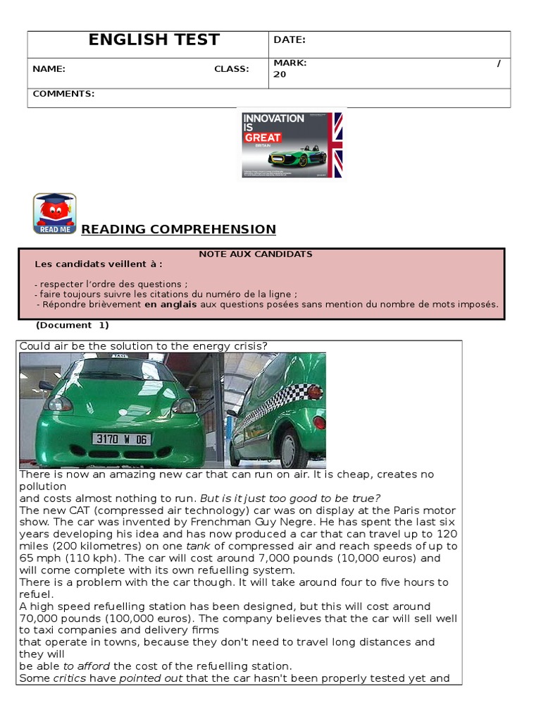 TEST Reading-Comprehension Answer Key | PDF | Invention | Human Power