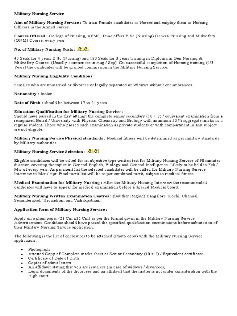 Military Nursing Service Eligibility Guide | PDF | Nursing | Test ...