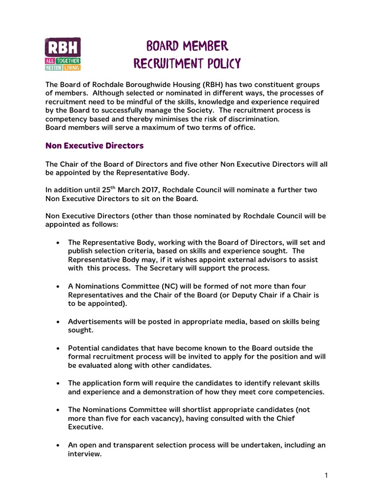 12 Board Member Recruitment Policy | PDF | Board Of Directors | Recruitment