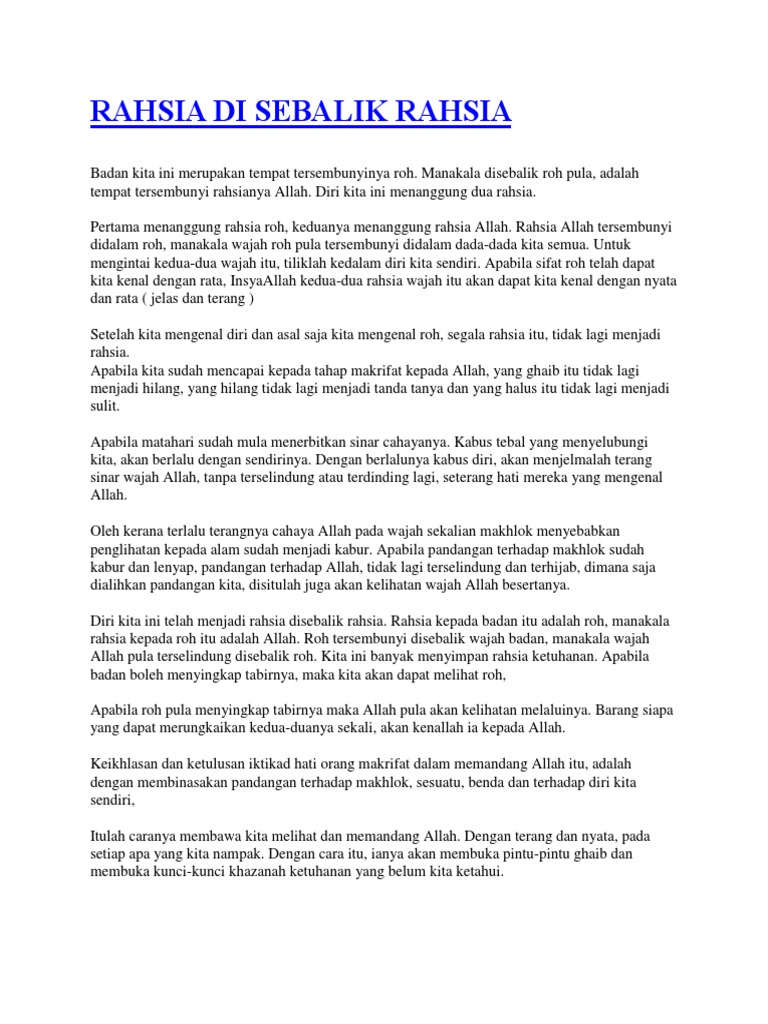 Rahsia Di Sebalik Rahsia (Kenal Roh Kenal Allah) | PDF | Agama ...
