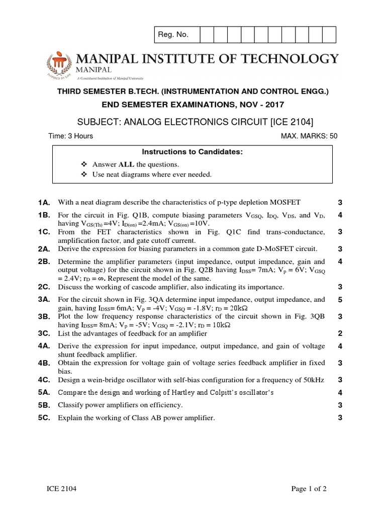 Nov 17 Analog Electronics Circuit (ICE 2104) | PDF | Amplifier | Field Effect Transistor