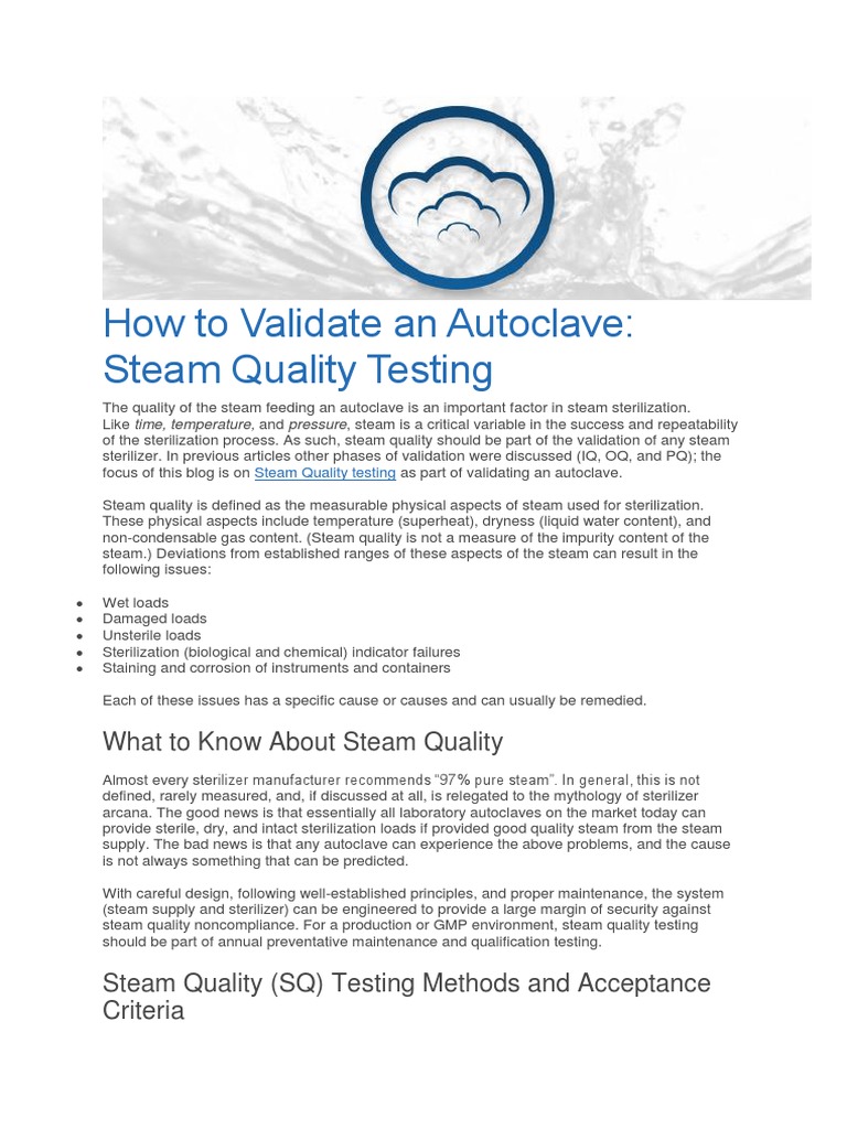 How To Validate An Autoclave: Steam Quality Testing | PDF | Steam | Boiler