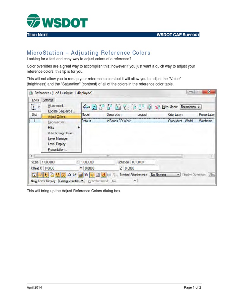 Microstation - Adjusting Reference Colors: T N Wsdot Cae S | PDF