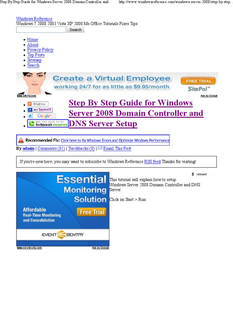 Step by Step Guide For Windows Server 2008 Domain Controller and DNS ...