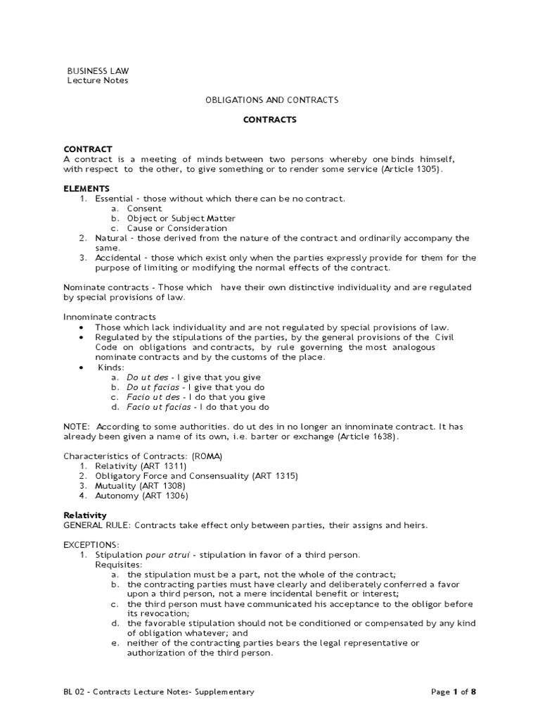 BL 02 - Contracts Lecture Notes - Supplementary | PDF | Offer And ...