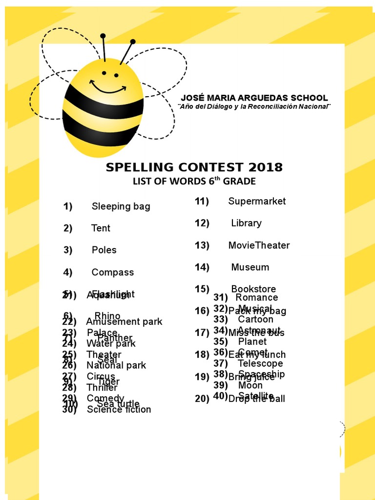 List of Words Sixth Grade 2018 | PDF