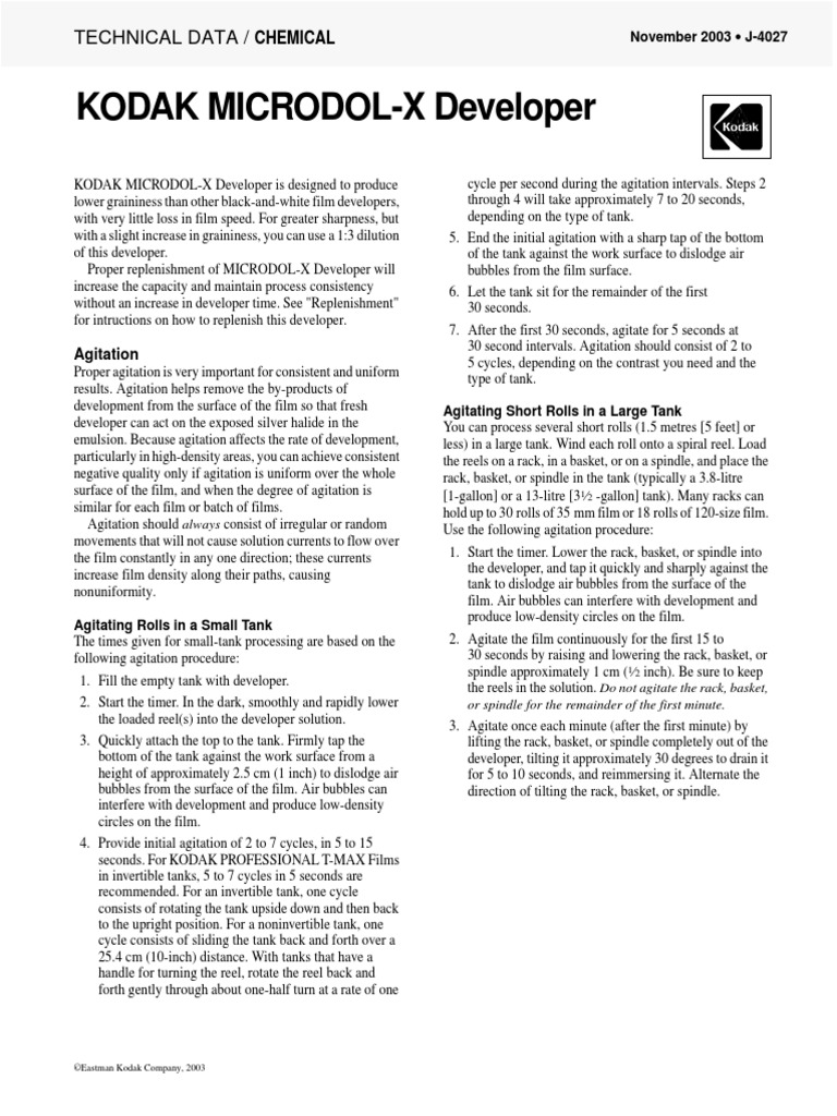 KODAK MICRODOL-X Developer: Technical Data / Chemical | PDF | Litre ...