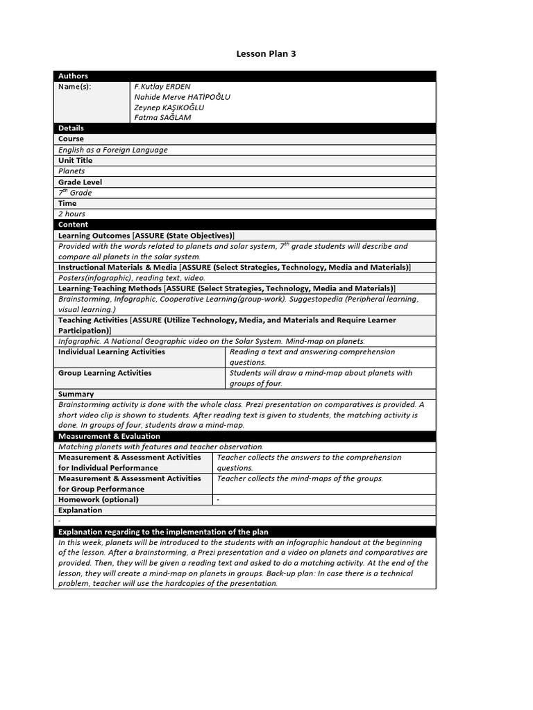 Week 3 Lesson Plan 3 | PDF | Reading Comprehension | Lesson Plan