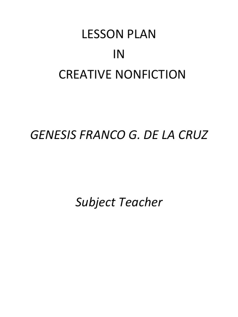 Lesson Plan in Creative Non Fiction Cover (Short) | PDF | Science ...