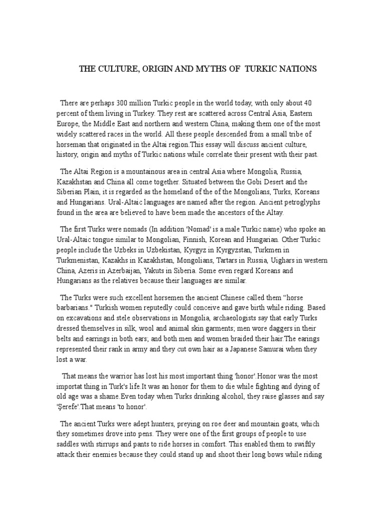 The Culture, Origin and Myths of Turkic Nations | PDF