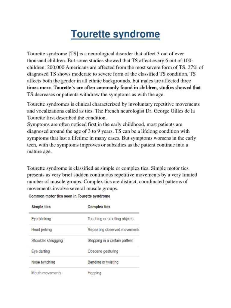 Tourette Syndrome: Coordinated Patterns of Movements Involve Several Muscle Groups | PDF ...