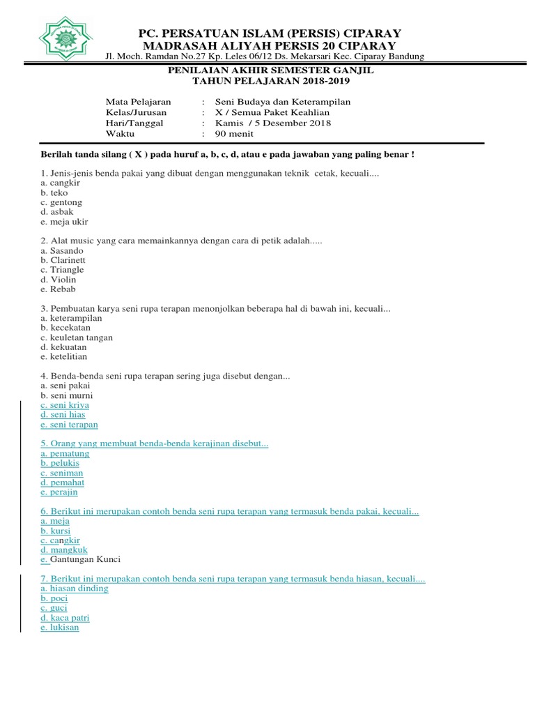 Soal SBK | PDF | Griya & Taman | Seni