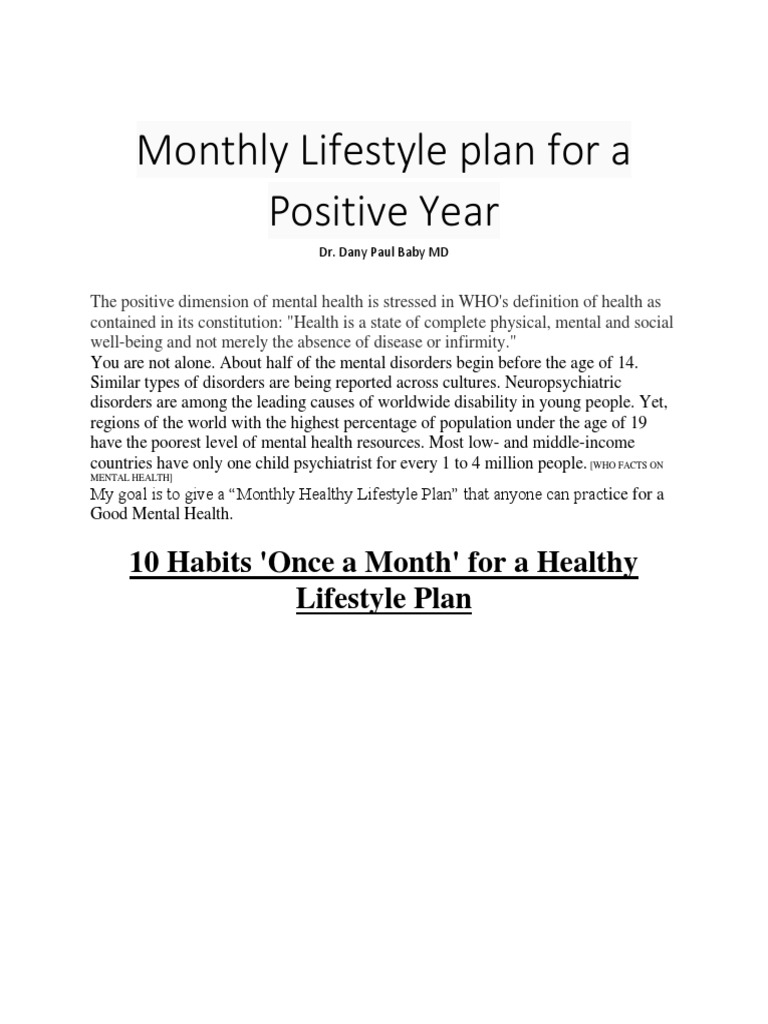 Monthly Lifestyle Plan For A Positive Year by DR - Dany Paul Baby MD ...