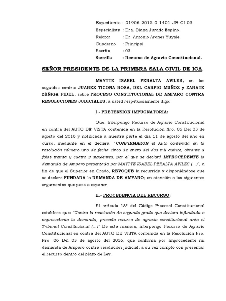 Recurso De Agravio Constitucional Pdf Ley Procesal Debido Al Proceso