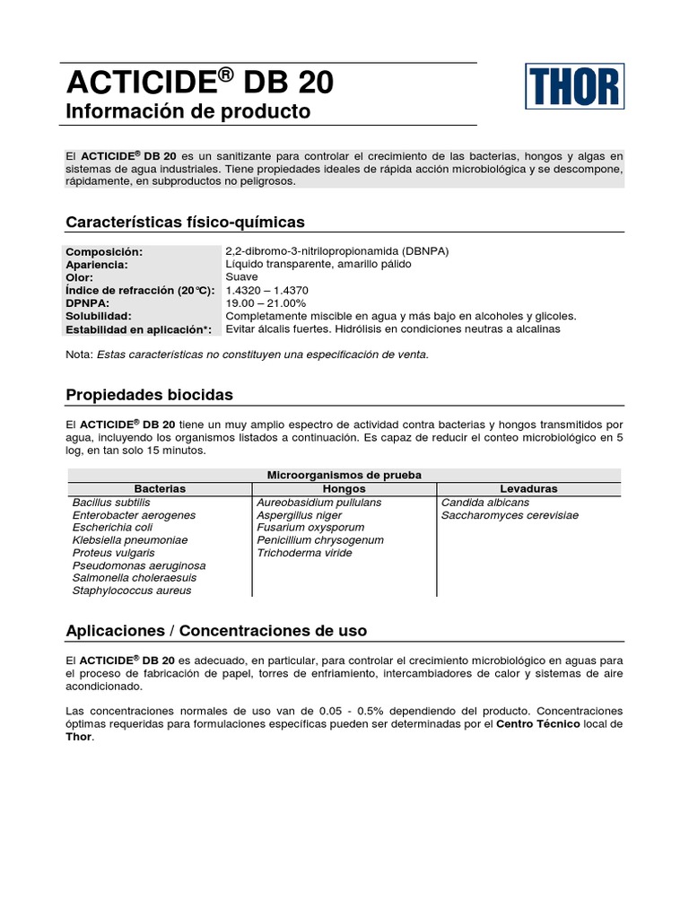 Pds Acticide DB 20 | PDF | Corrosión | Agua