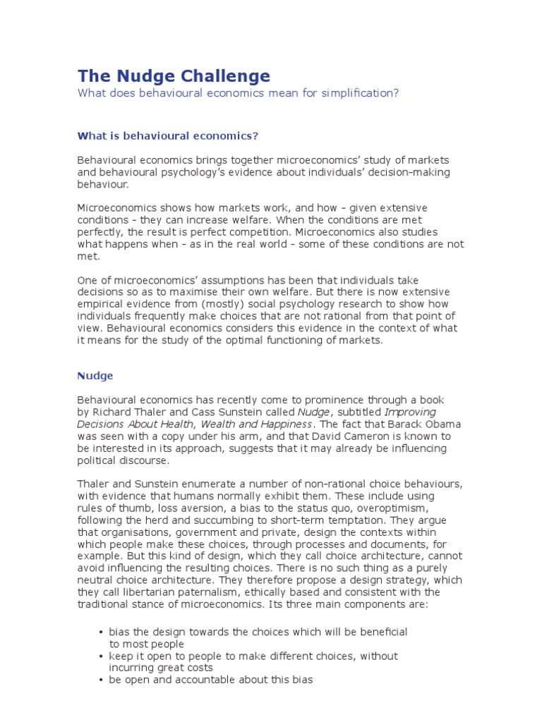 Nudge and Document Simplification Insights | PDF | Behavioral Economics ...