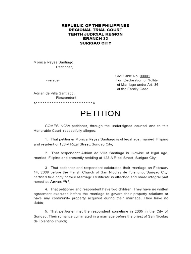 Marriage Nullity Petition | PDF | Marriage | Annulment