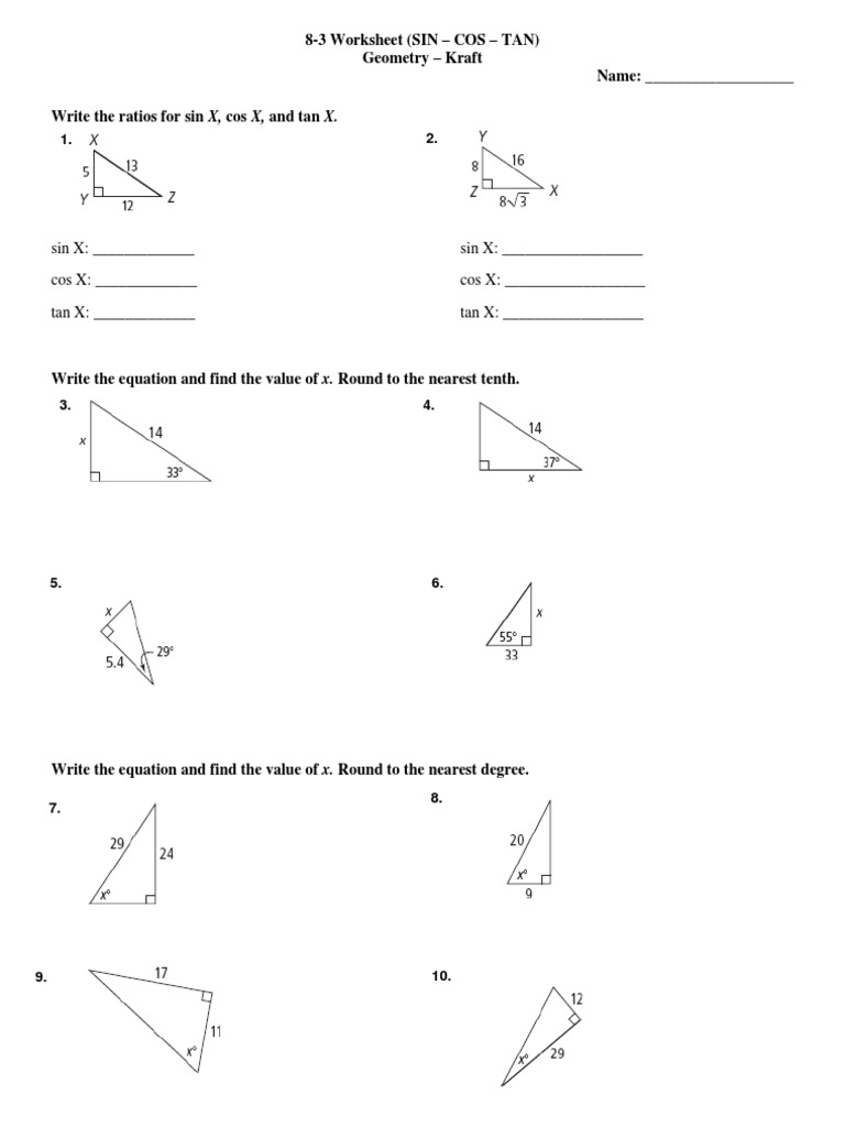 8 3 Worksheet Sin Cos Tan | PDF