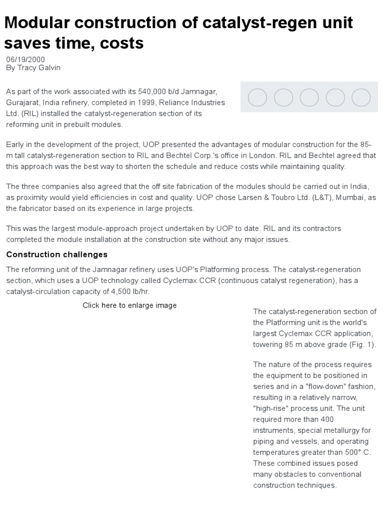 !! Modular Construction of Catalyst-Regen Unit Saves Time, Costs PDF ...
