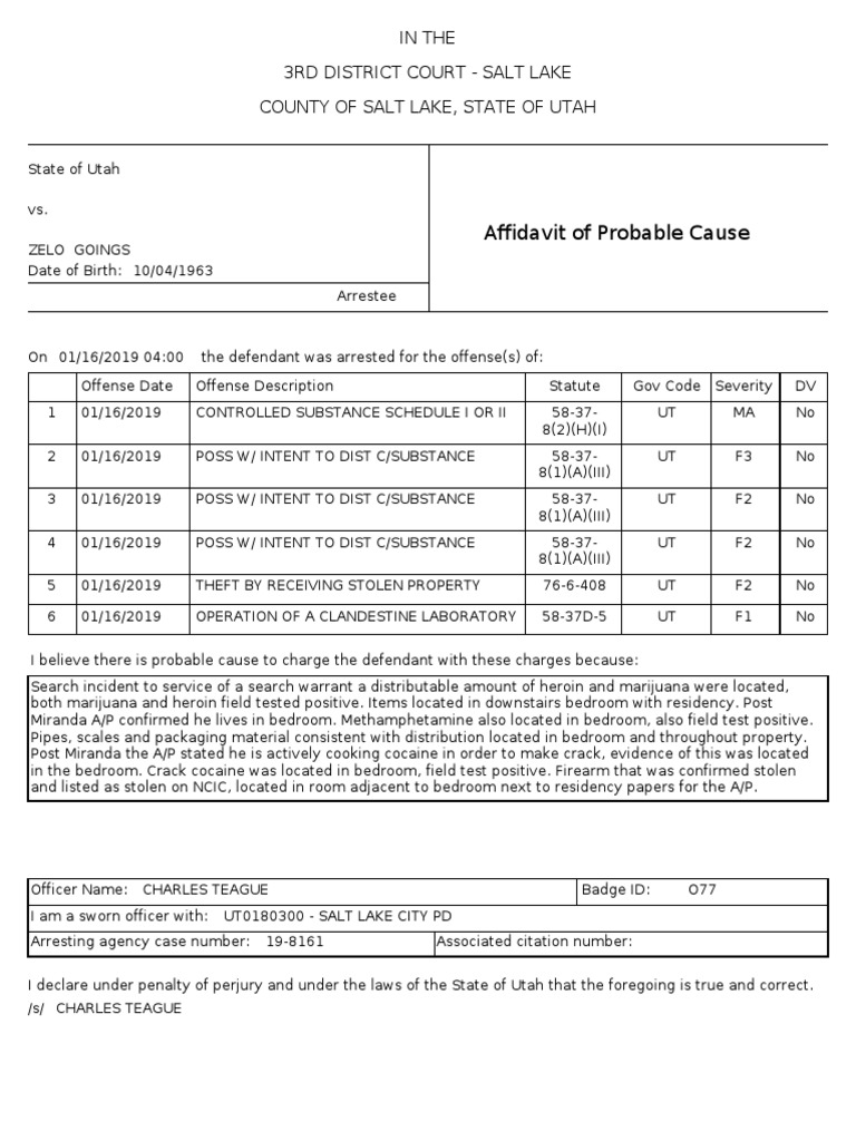 Zelo Goings PC Statement | PDF