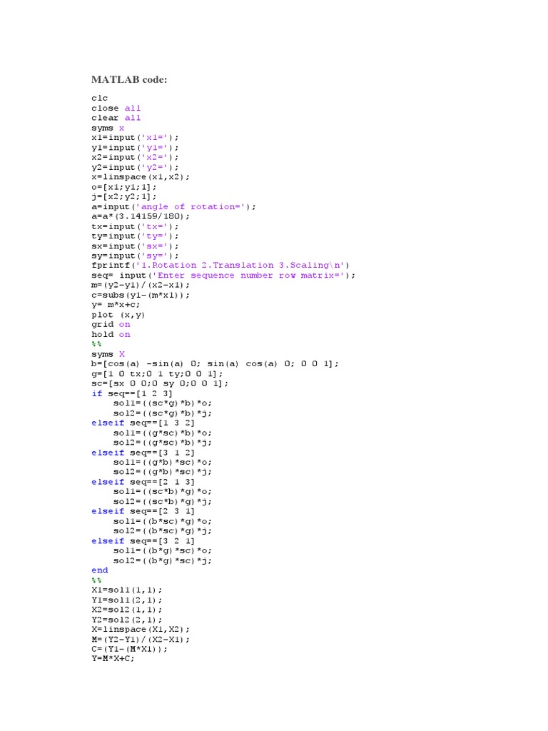 MATLAB 2D Transformations Guide | PDF | Teaching Methods & Materials | Science & Mathematics