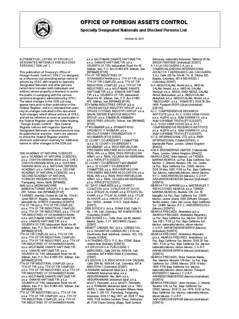 Lista Clinton Al 20 Feb 13 | PDF