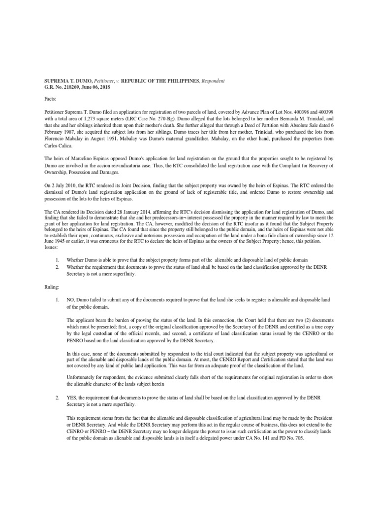 SUPREMA T. DUMO, Petitioner, v. REPUBLIC OF THE PHILIPPINES, Respondent ...