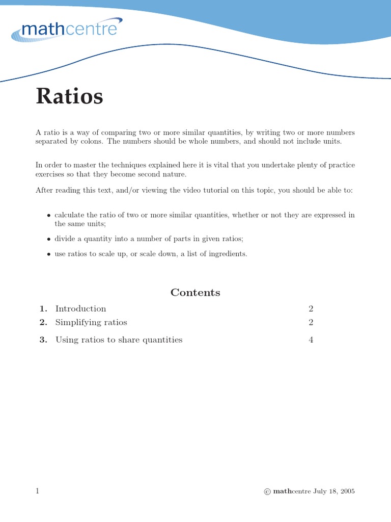 Ratios: 1. 2 2. Simplifying Ratios 2 3. Using Ratios To Share ...