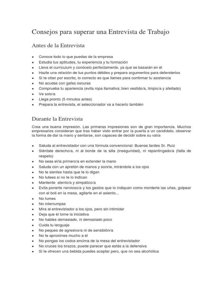 Consejos para triunfar en entrevistas laborales | PDF | Comunicación ...