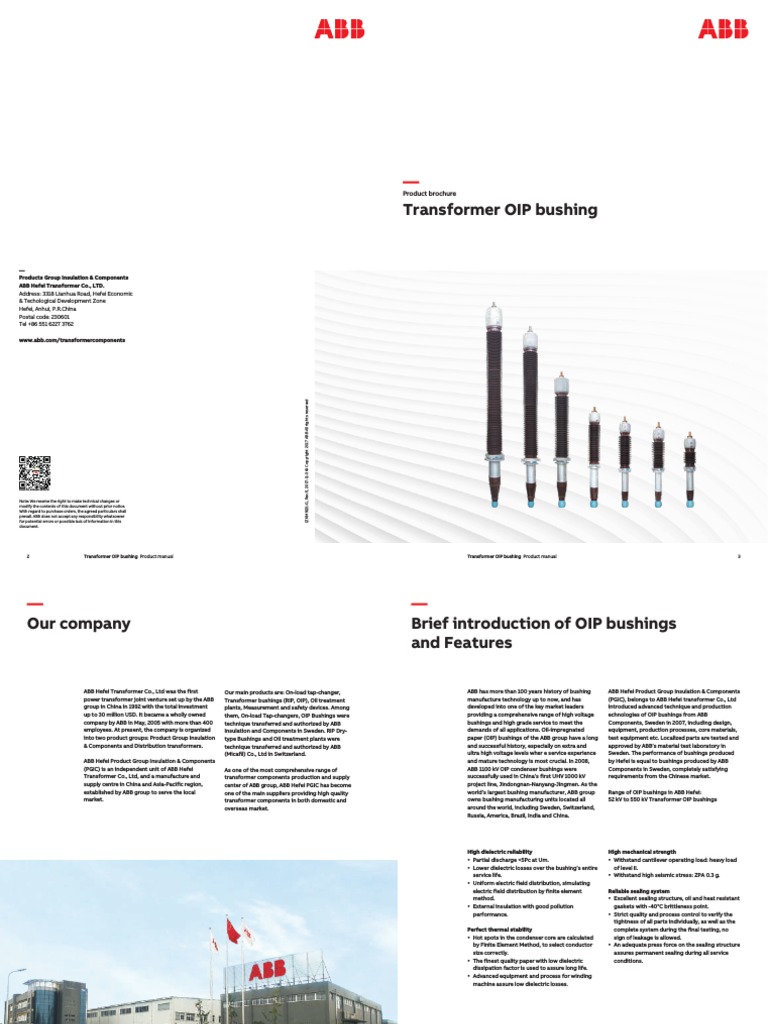 ABB - 52kV To 550kV - OIP Bushing (En) | PDF | Transformer | Capacitor