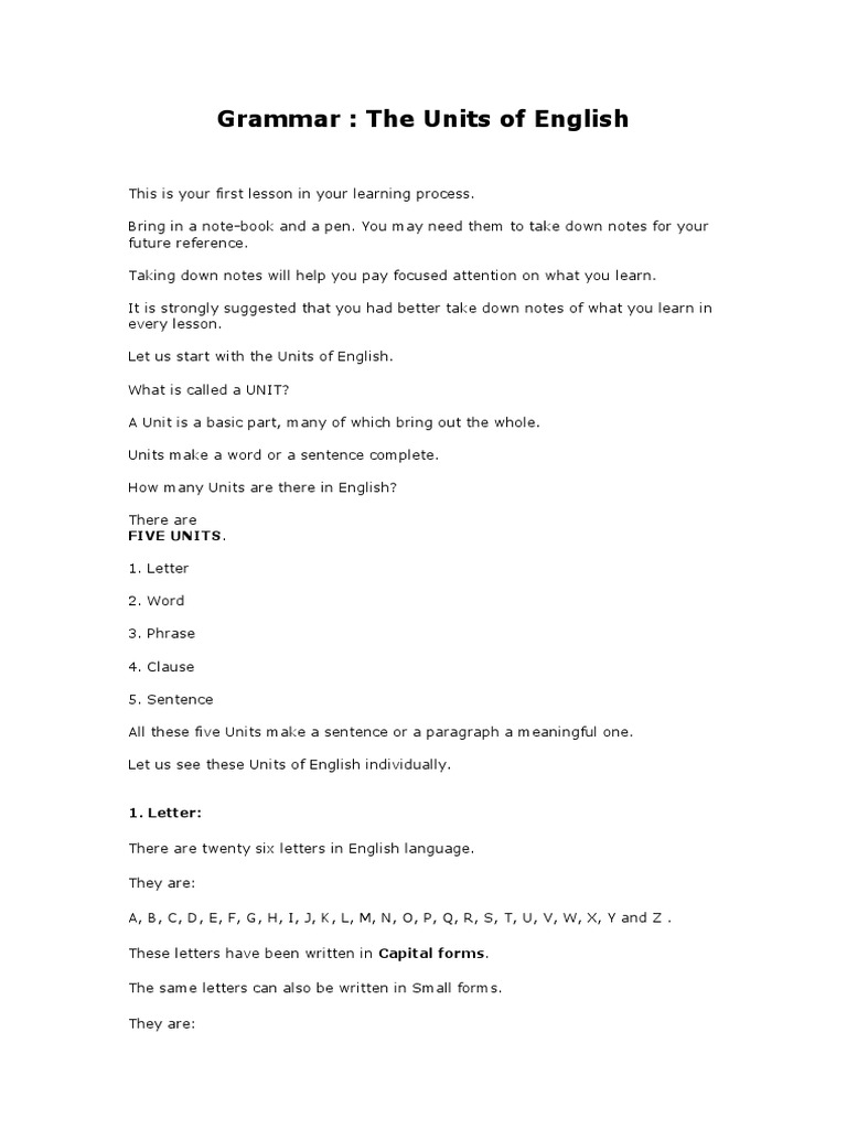 Units of English | PDF | Phrase | English Language