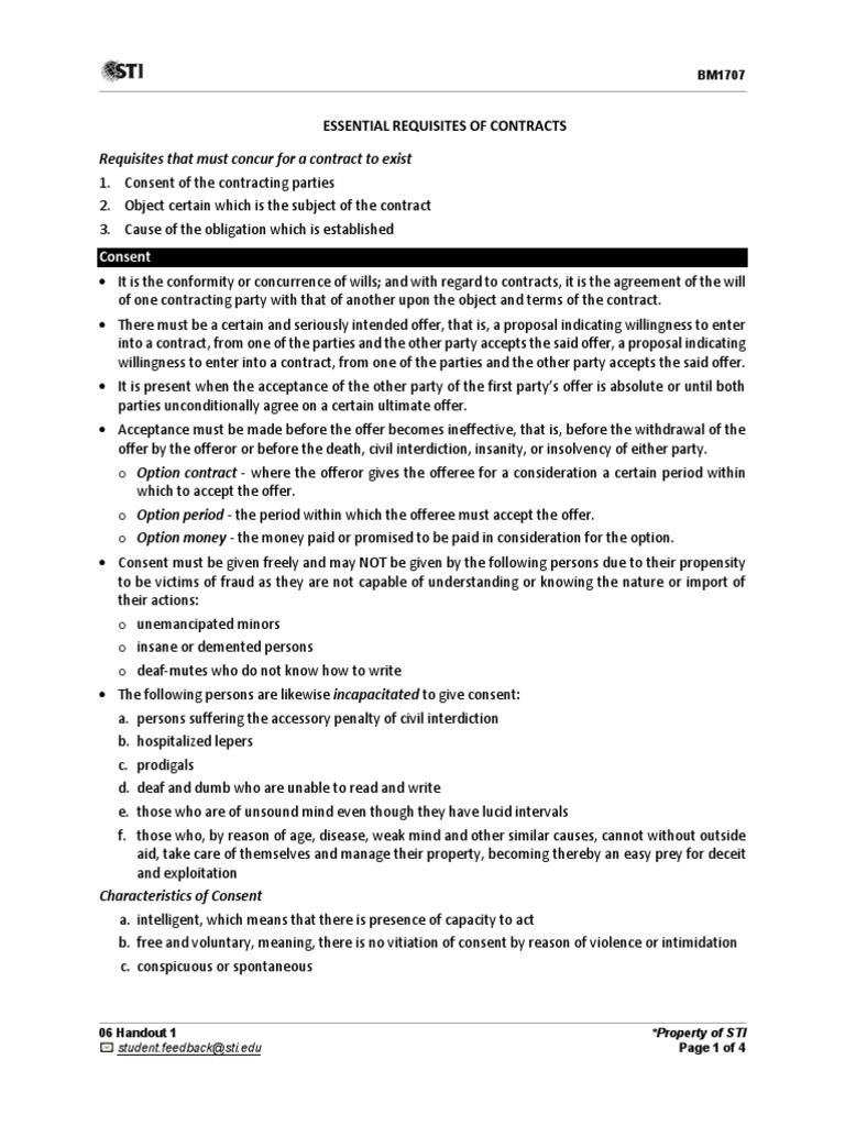 Essential Requisites of a Valid Contract: Consent, Object, and Cause ...