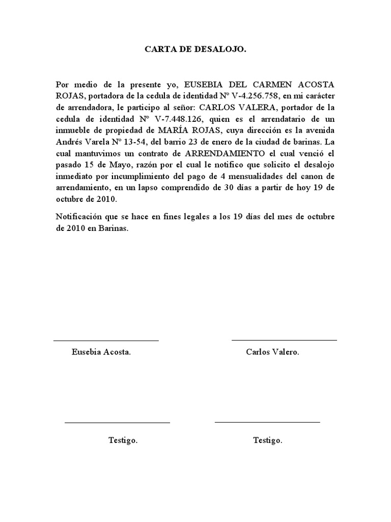 Formato De La Carta Desalojo Ejemplo De Carta Desalojo Cartas | Images ... Formato De La Carta Desalojo Ejemplo De Carta Desalojo Cartas | Images ...