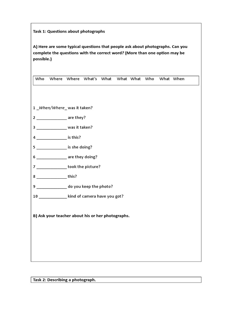 Photograph Worksheet | PDF