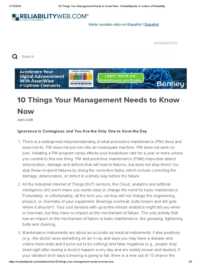 10 Things Your Management Needs To Know Now - Reliabilityweb - A Culture of Reliability | PDF ...