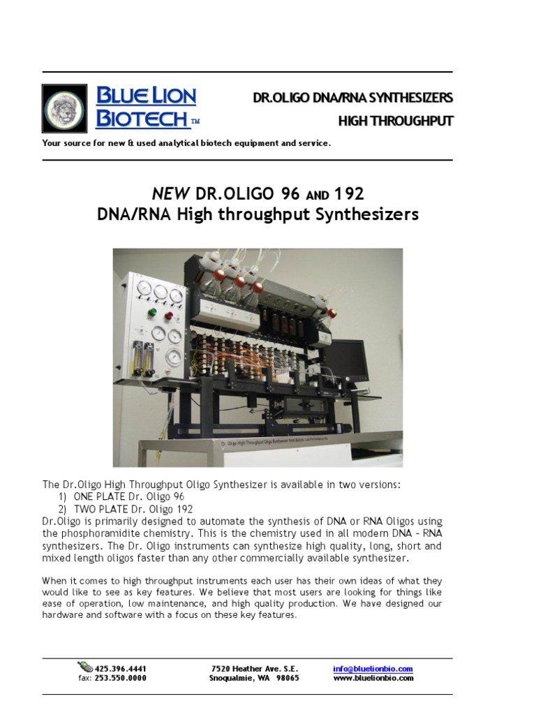 Blue Lion Biotech - DR Oligo Brochure | PDF | Synthesizer | Oligonucleotide