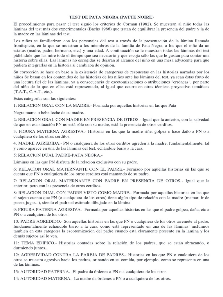 Instruccion Test de Pata Negra | PDF | Carné de identidad | Psicoterapia