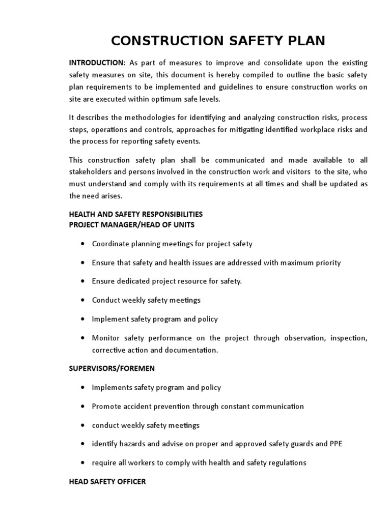 Construction Site Safety Plan | PDF | Occupational Safety And Health ...