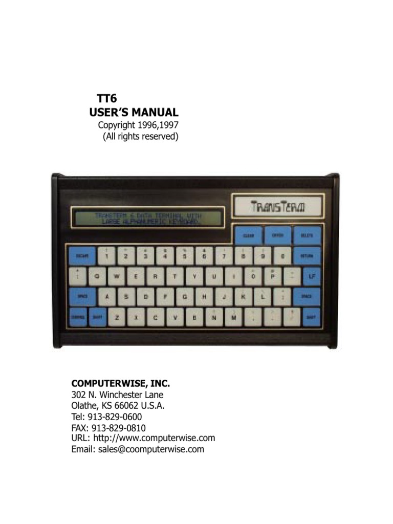 Computerwise TransTerm 6/6A/6B User's Manual | PDF | Computer Terminal | Computer Keyboard