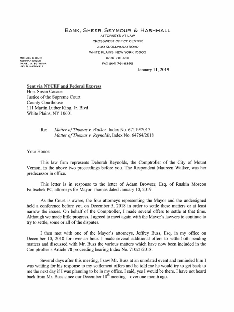 Letter From Law Firm Represents Deborah Reynolds, The Comptroller of ...